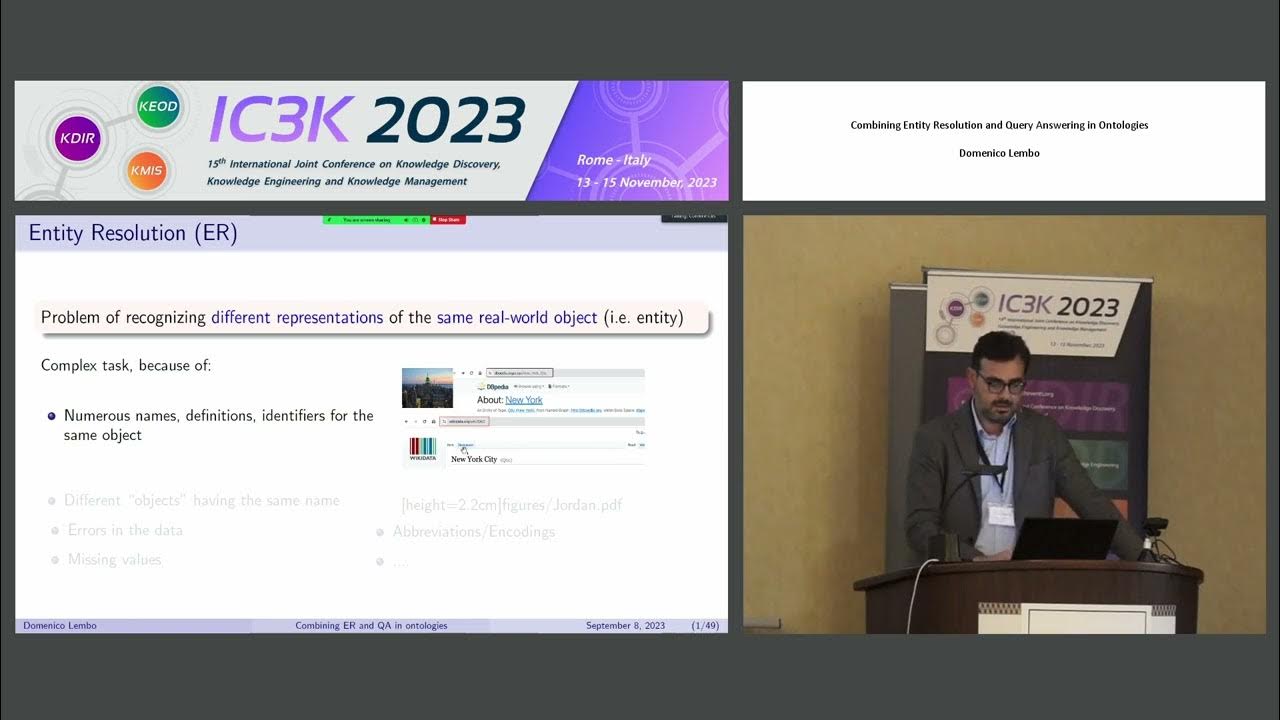 "Combining Entity Resolution and Query Answering in Ontologies" Prof. Domenico Lembo (IC3K 2023 ...