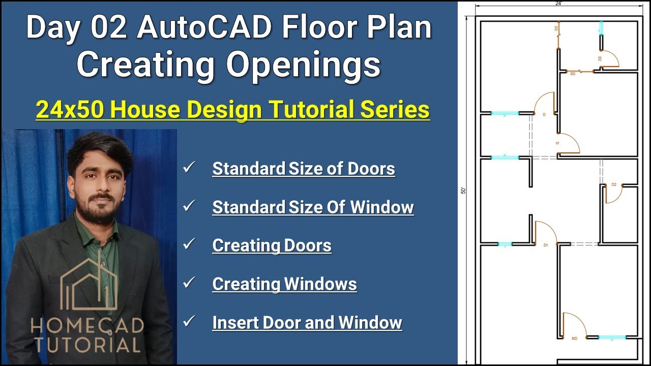 Day 02 - Creating Opening and Insert Door and Window in AutoCAD| 24x50 ...
