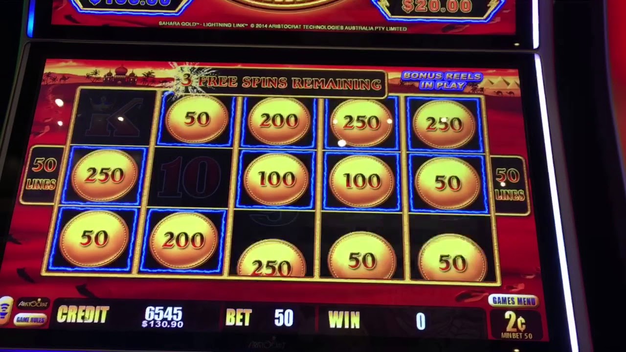 Lightning link Sahara gold slot machine bonuses - YouTube