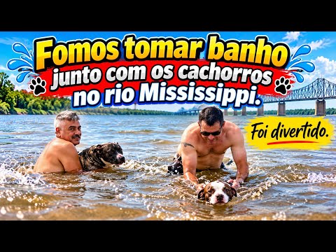 DANDO BANHO NOS CACHORROS NO RIO MISSISSIPI 