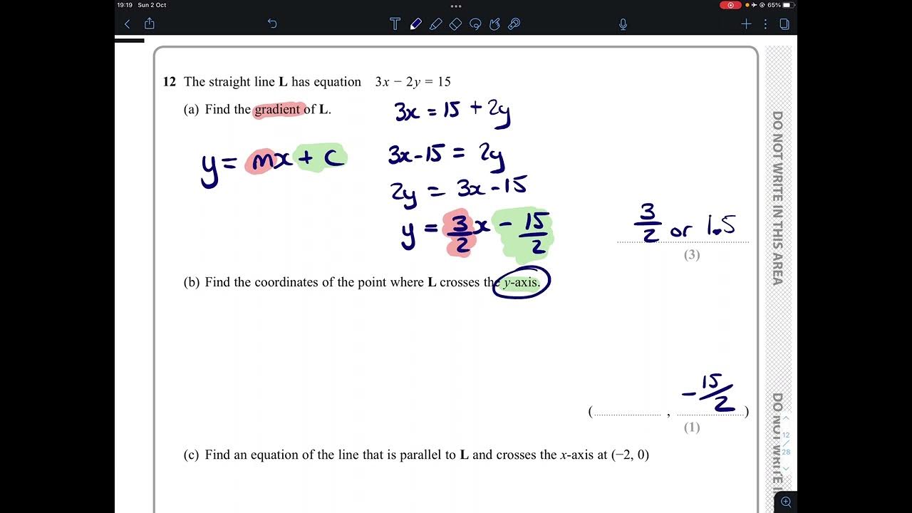 2017 01 4H IGCSE Edexcel Higher Old Spec Question 12 Equation of a Straight Line Parallel - YouTube