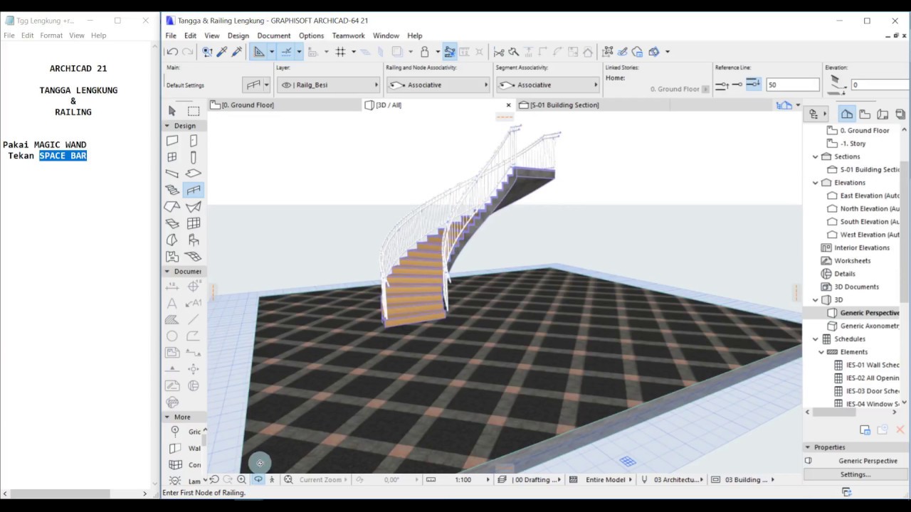 ARCHICAD 21 NEW TOOL - STAIR & RAILING : Membuat Tangga Lengkung ...