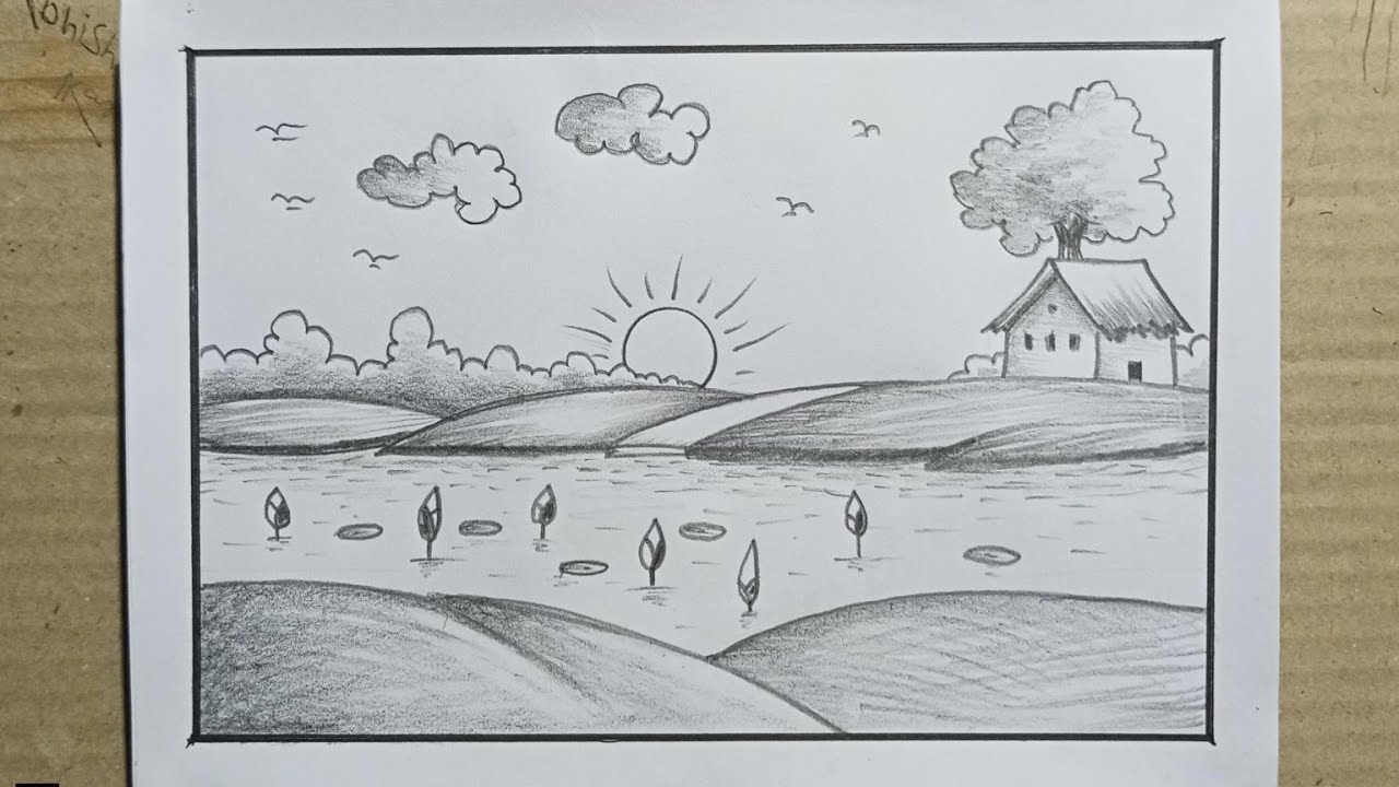 Scenery drawing / How to draw a Beautiful scenery drawing / Pencil ...