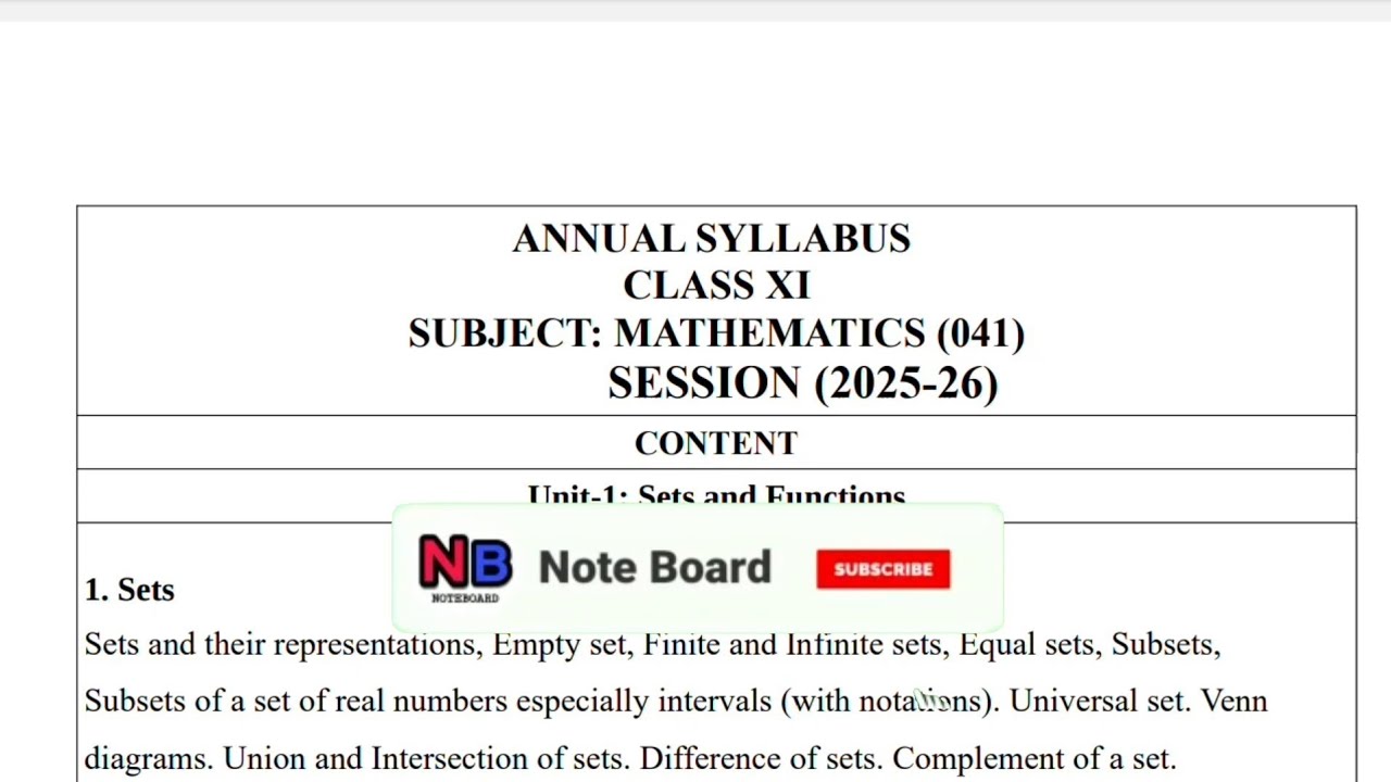 Mathematics Class 11 Syllabus 2025-26 ।। Mid Term and Annual Exam ...