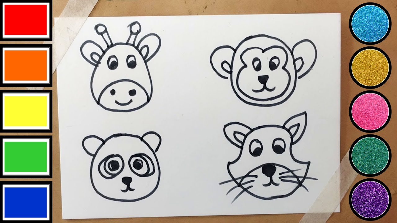 Cute Animal Faces Painting & Coloring For Kids Toddlers_ Child Art ...