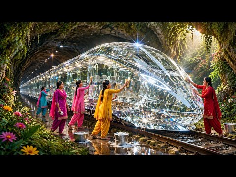 🚄5 Sisters Found Hidden Diamond Glass Bullet Train in Cave & Restored It!|Flying Glass Bullet Train!