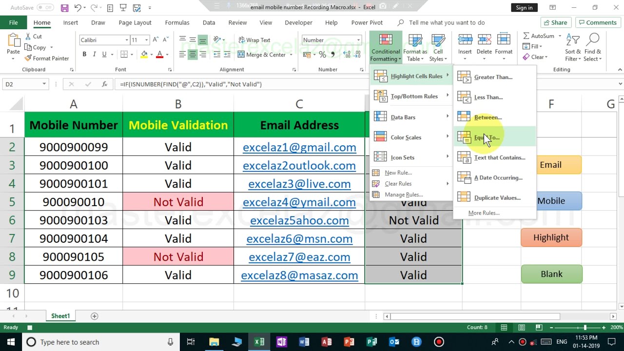 Email Mobile Number Validation Recording Macro In Excel YouTube email-mobile-number-validation-recording-macro-in-excel-youtube