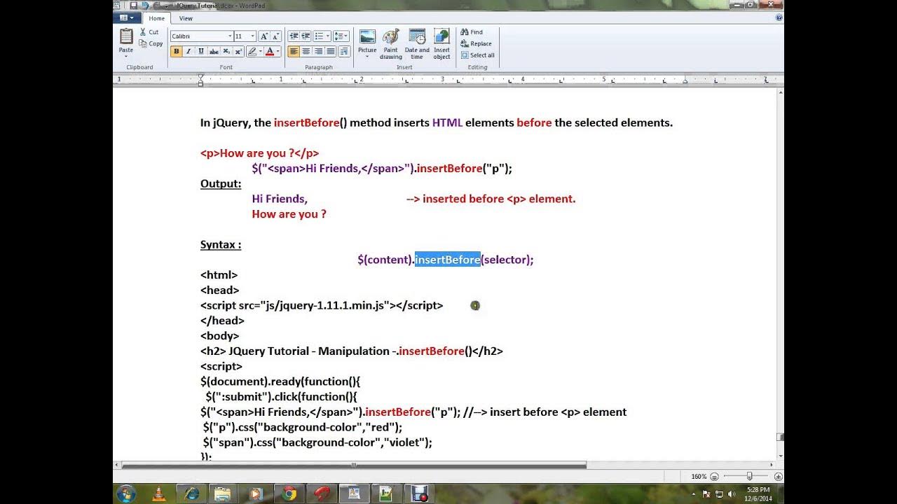 INSERTBEFORE METHOD IN JQUERY DEMO - YouTube