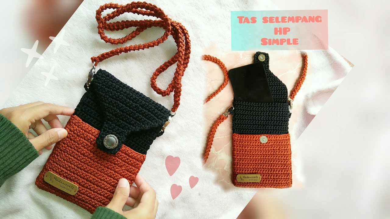 How to crochet a simple bag || Tas rajut Hp || hanya pakai tusuk SC ...