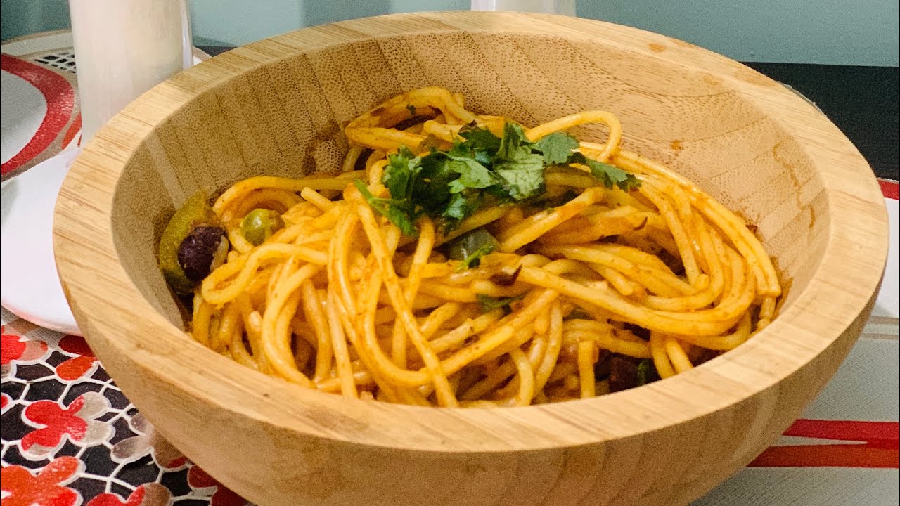 Desi style spicy vegetable spaghetti - YouTube