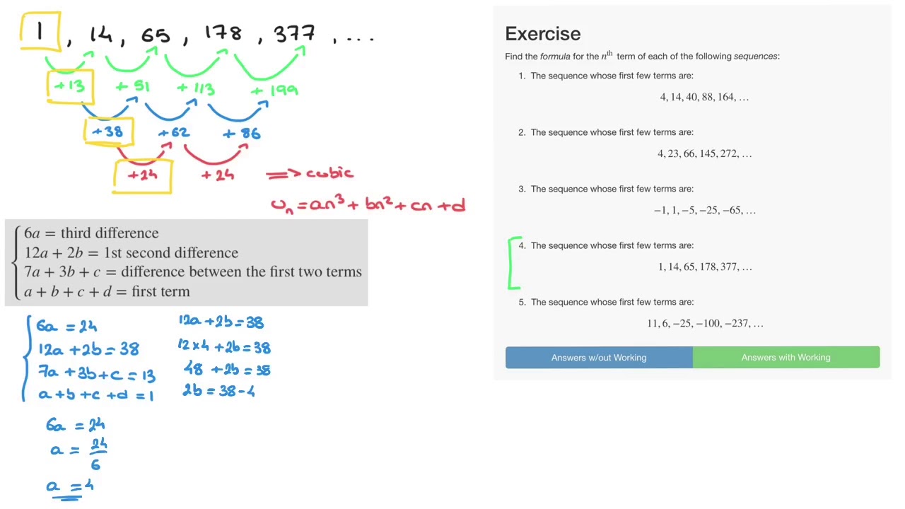 Cubic Sequences Exercise question 4 - YouTube