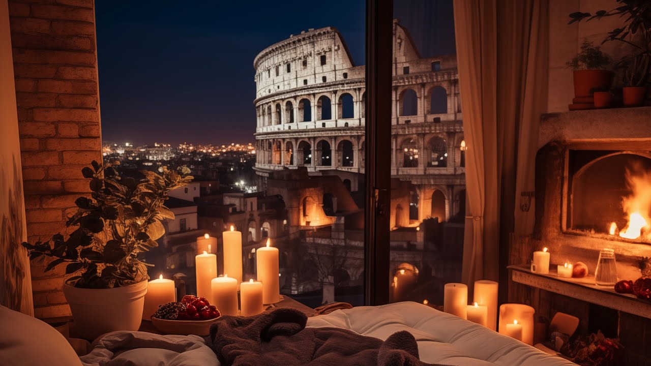 Cozy Winter Night with 🔥Crackling Fireplace ASMR: ️Snowfall View for ...