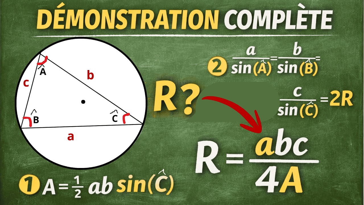 🔵 Démonstration R=abc/4A complète de la formule du rayon du cercle ...