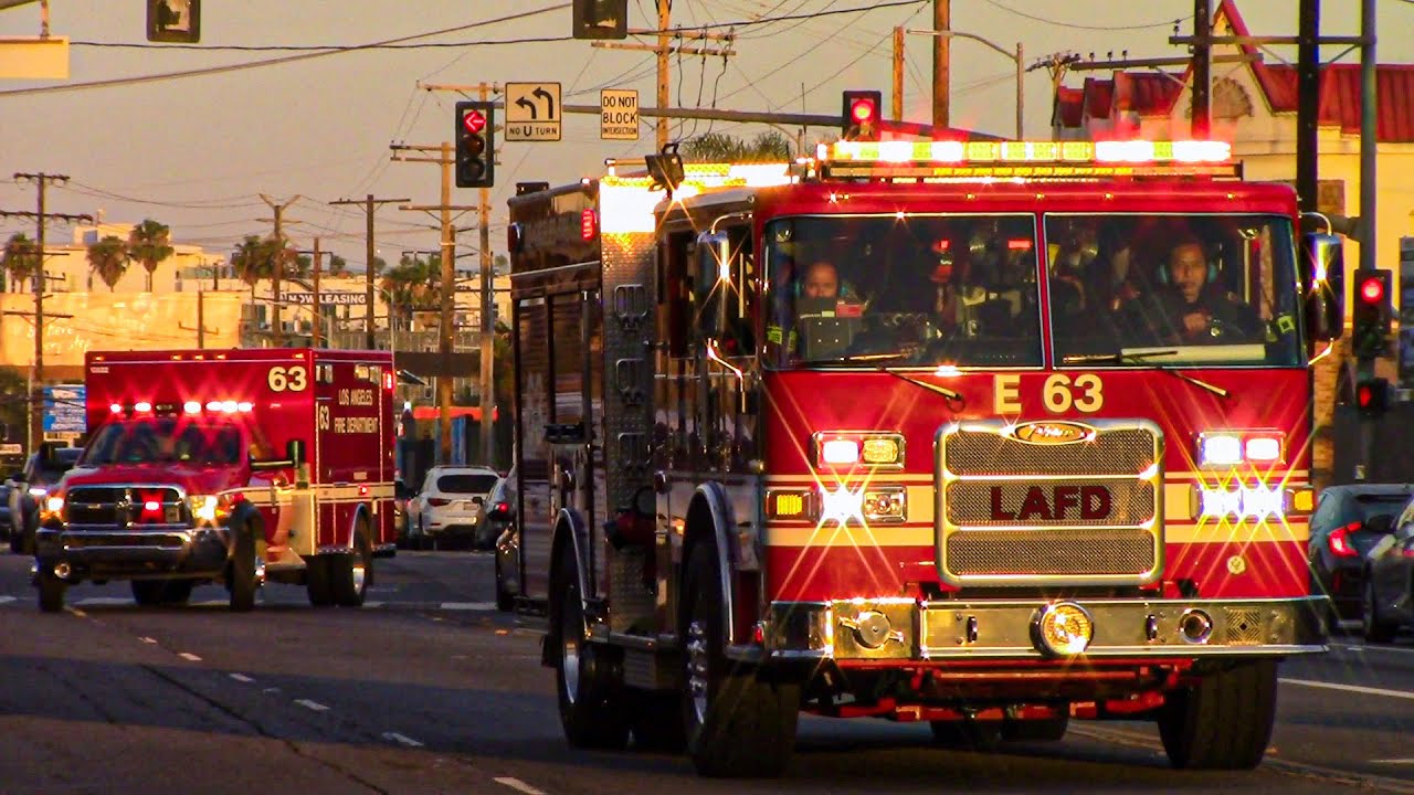LAFD Engine 63 & Rescue 63 Responding - YouTube