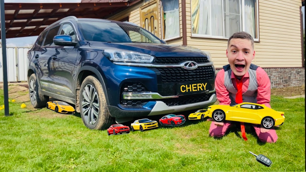 toy cars racing against a real sports car - YouTube