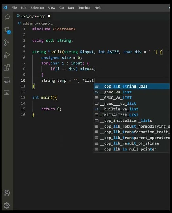 Split function in C++ - YouTube