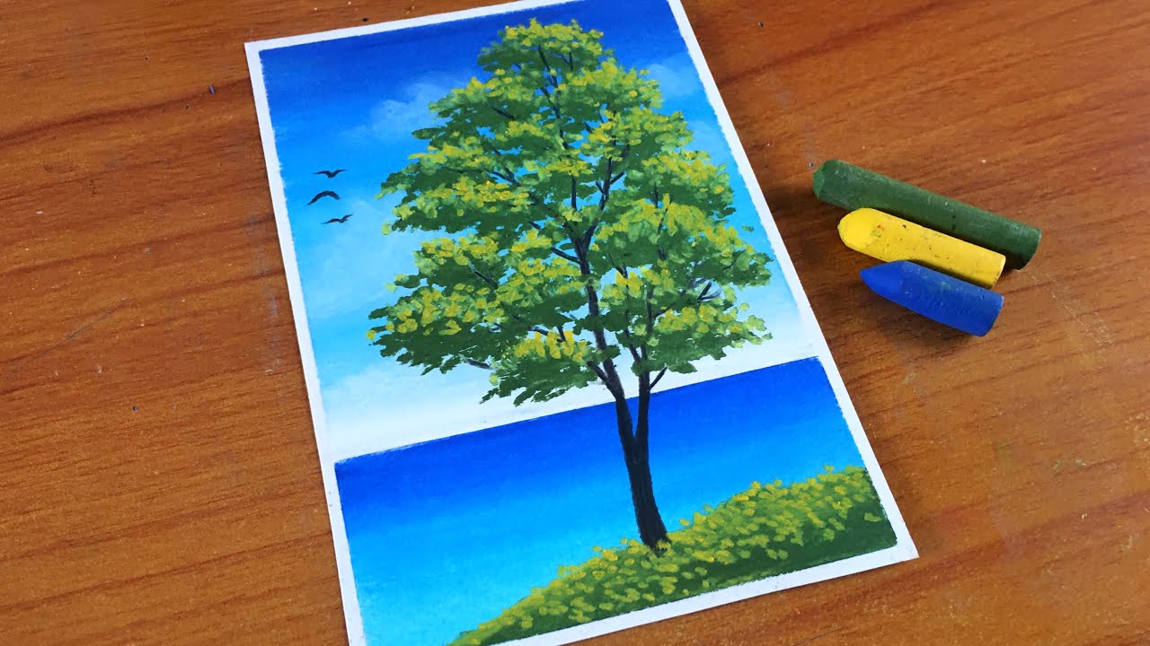 Easy Oil Pastel Tree Painting for beginners | Oil Pastel Drawing - YouTube