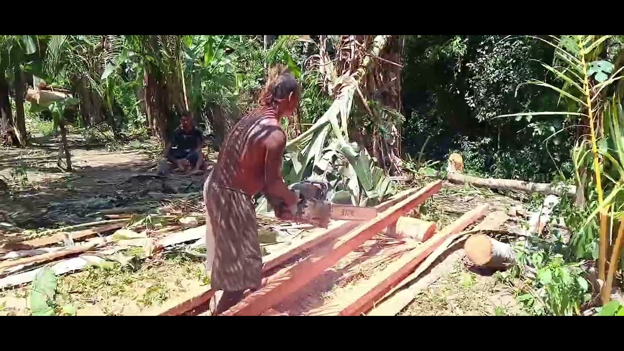 processing coconut wood household beam material - YouTube