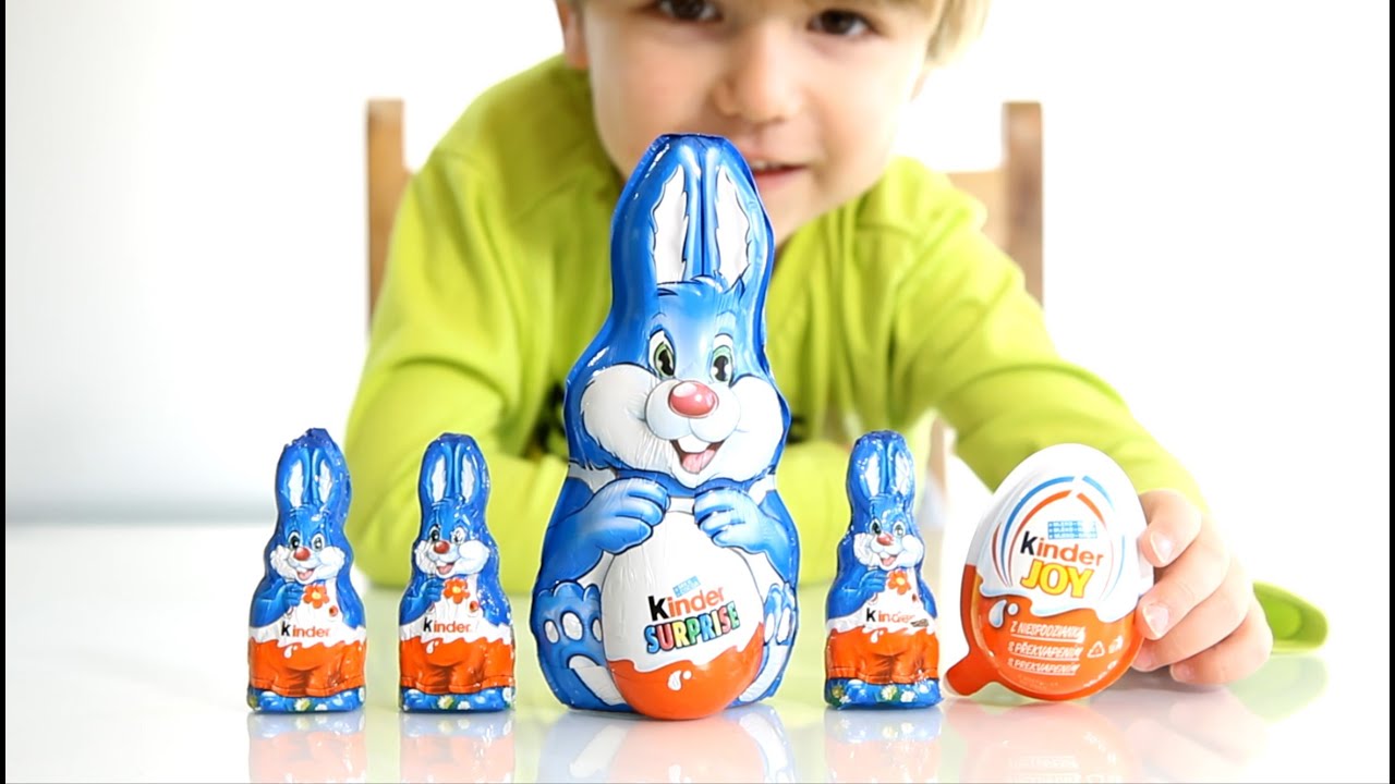 Two different size Kinder Surprise Easter Bunnies and Kinder Joy - YouTube