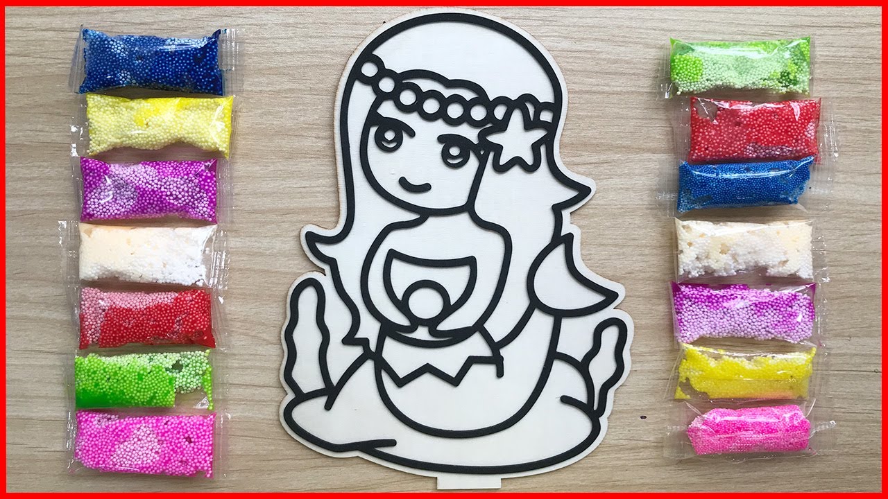 How to painting mermaid with foam slime easy slime painting (Chim Xinh ...