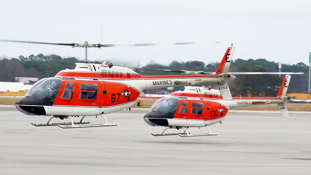 TH-57C Sea Ranger at PDK Airport: Up close view, Engine Startup and ...
