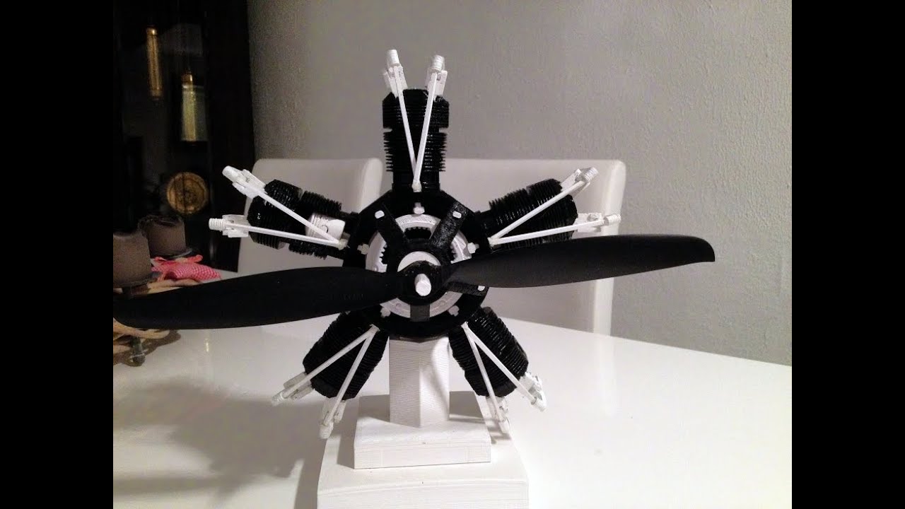 Working 3D printed 5 cylinder plane engine, davinci 1.0 3D printer ...