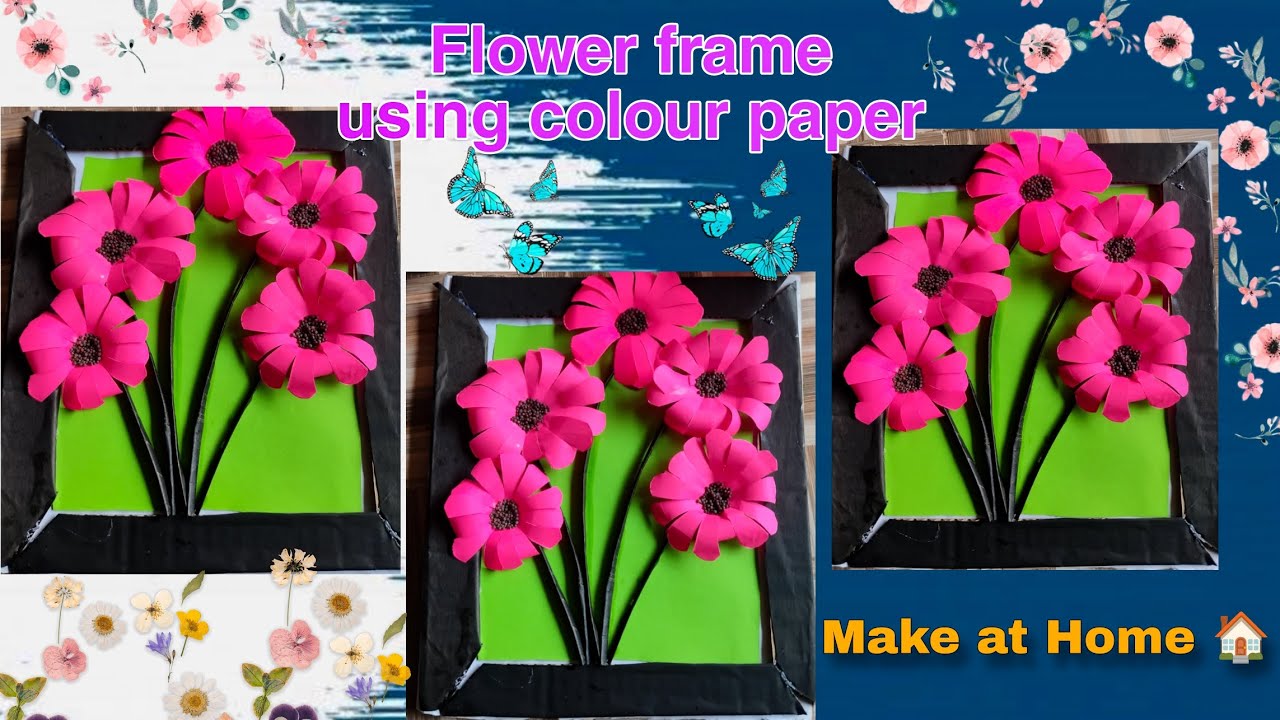 Paper flower frame || Wall hanging || How to make flower using paper ...