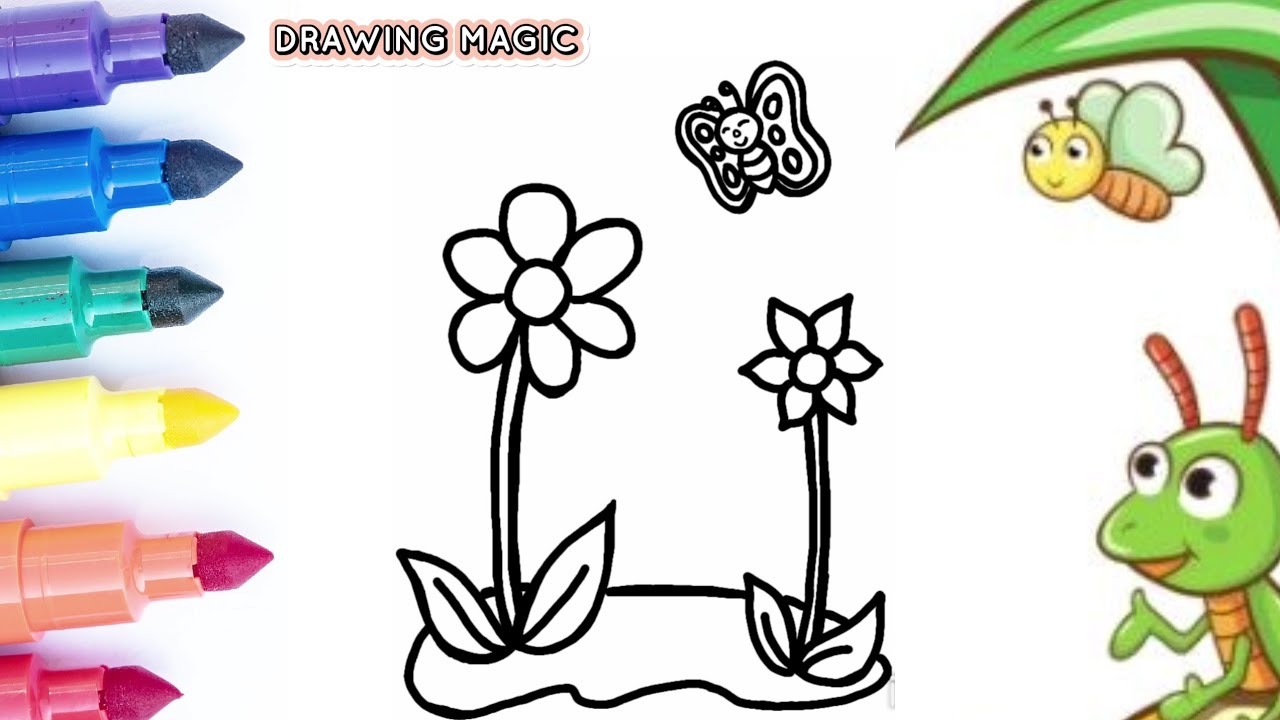 Menggambar dan Mewarnai Bunga kupu-kupu untuk Anak-anak | Menggambar ...