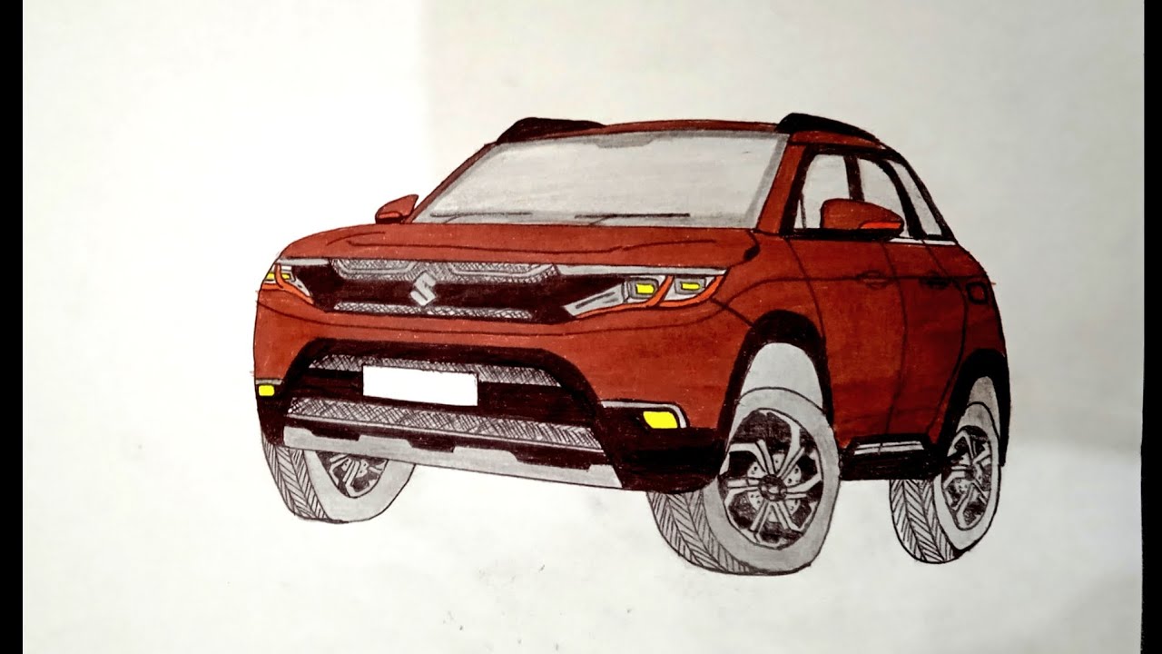 How to draw Maruti Suzuki Brezza || Sketch of Maruti Suzuki Brezza ...