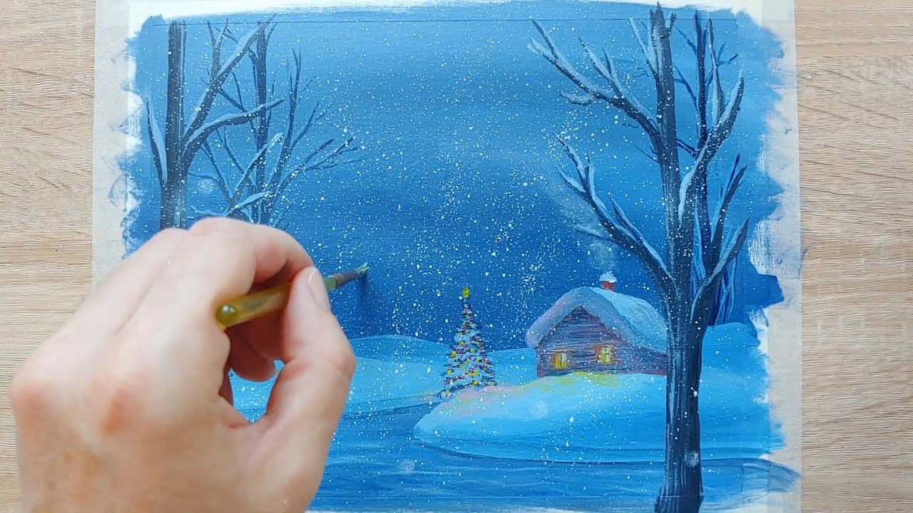 landscape christmas night / drawing for the new year / how to draw new ...