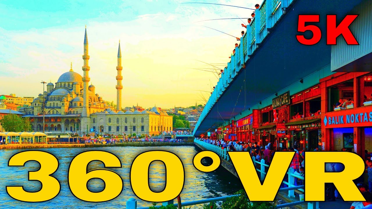 360° VR Galata Bridge Fishermans Walking Virtual Tour in Istanbul ...
