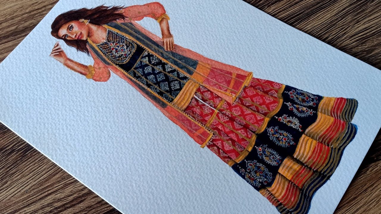 Sharara Illustration | Fashion Illustration | Fashion sketch | Braided ...
