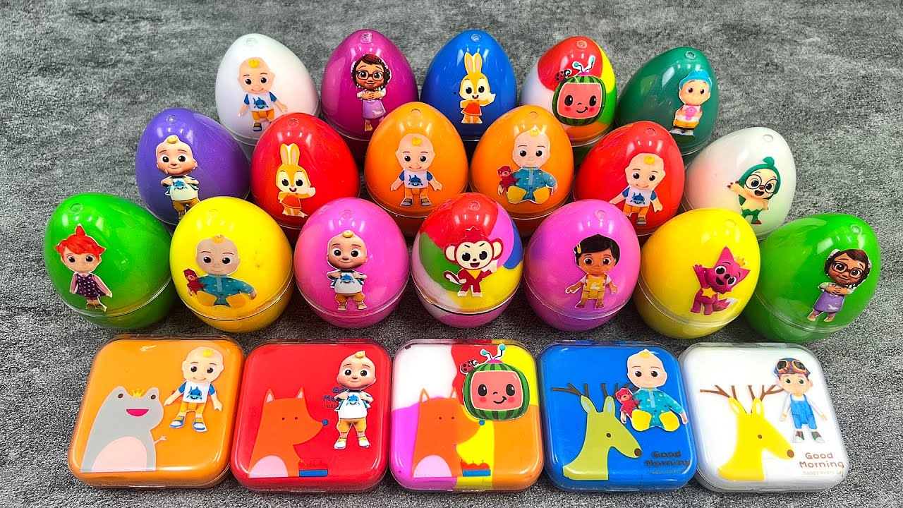 Flying Pinkfong Rainbow Eggs CLAY, Cocomelon Square Box SLIME Coloring ...