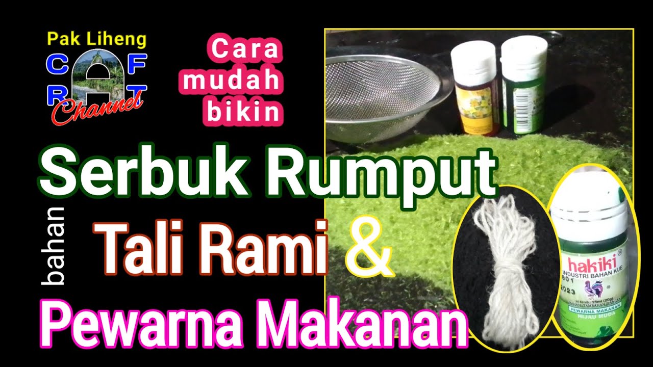 Cara mudah bikin serbuk rumput dari tali rami dengan pewarna makanan ...
