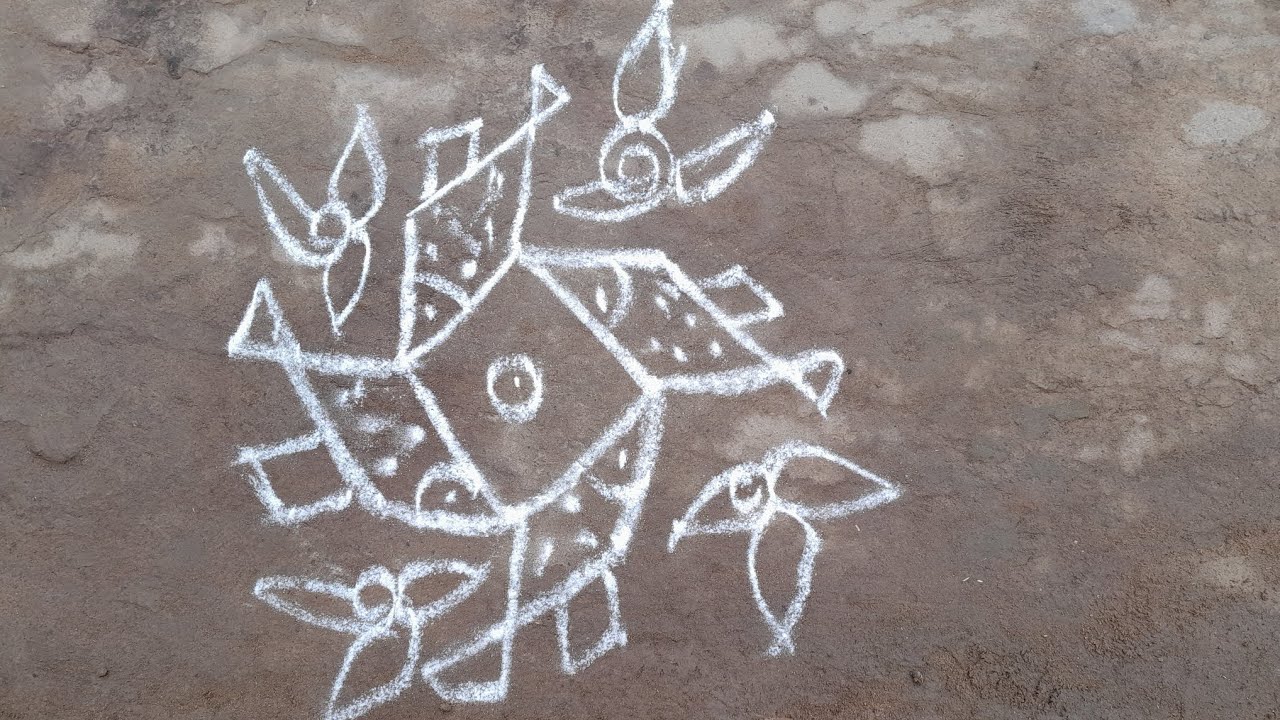 💥 ️🌼 🐟 fish kolam5 dots straight line stop 1dot very simple easy kolam ...