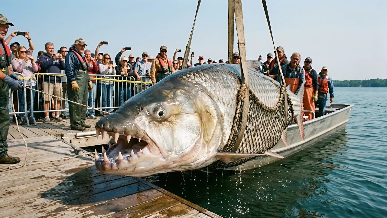 Massive Tigerfish Landing — Wide Jaws, Sharp Teeth, Real Dockside ...
