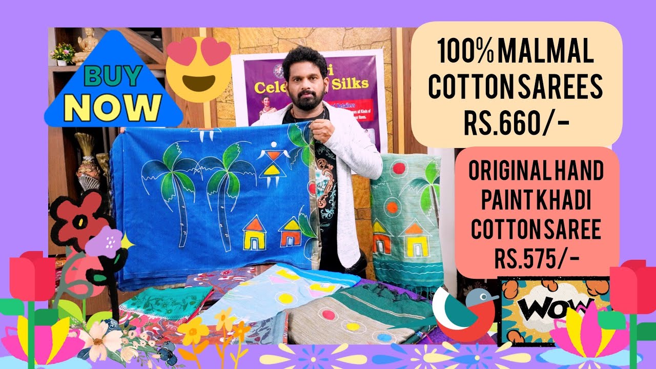 Malmal 100% Cotton Kalamkari, Warli print and Original Hand Paint Khadi ...