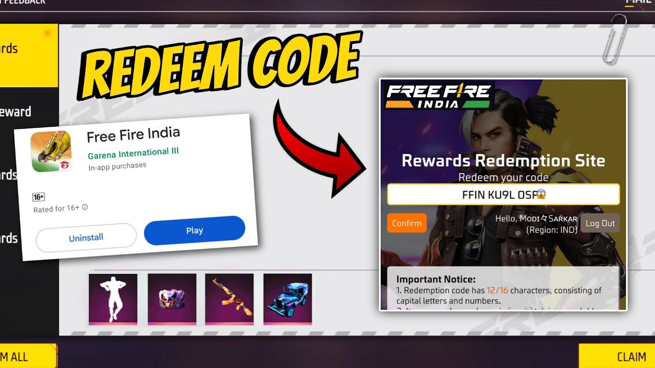 Redeem Code 🥳 free fire India 🇮🇳 | ff India redeem code ...