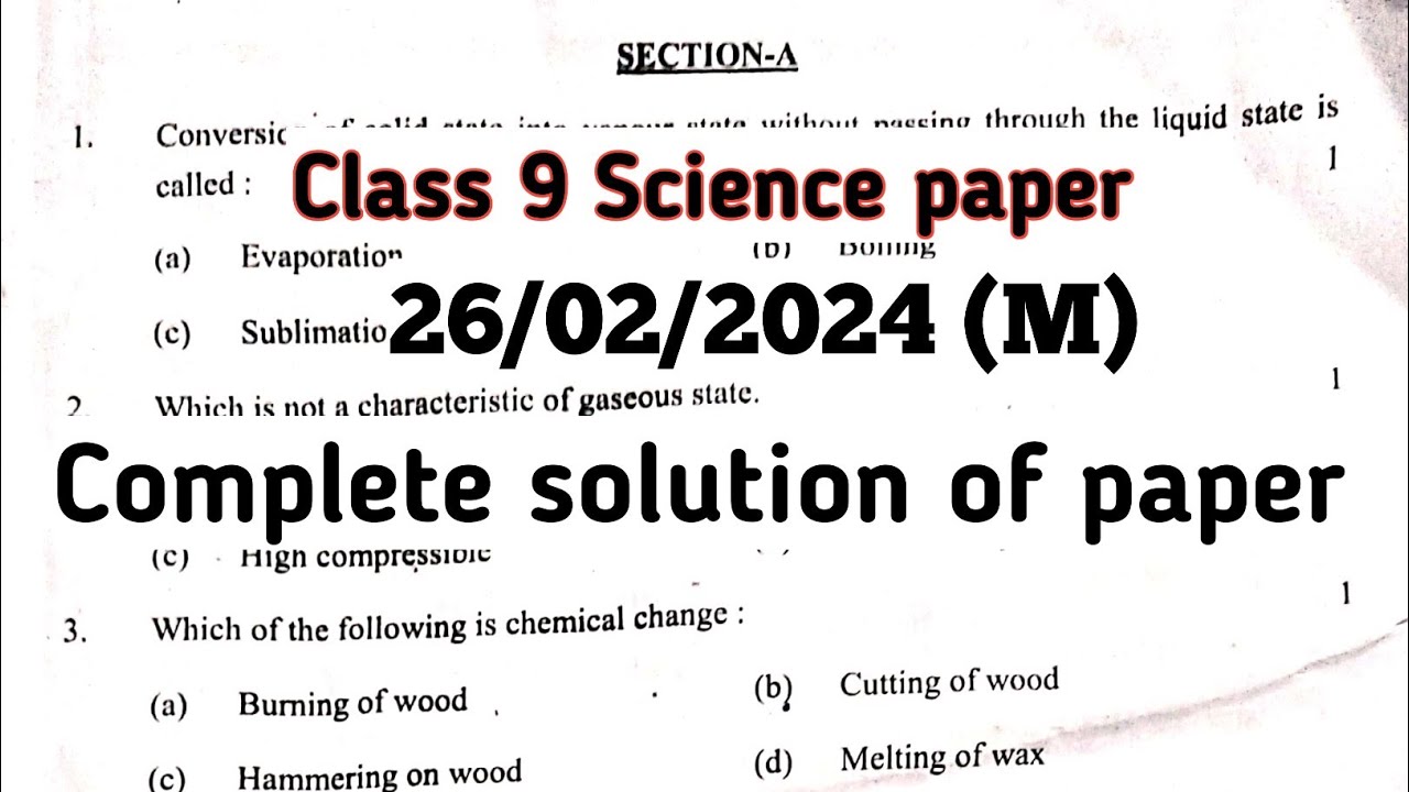 class 9 Science paper solution 2024 | class 9 Science today paper ...