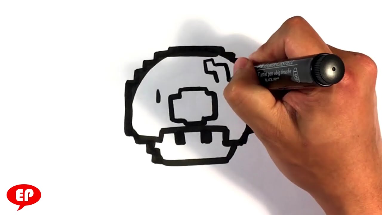 How to Draw Mario Mushroom - 8 bit - Easy Pictures to Draw - YouTube
