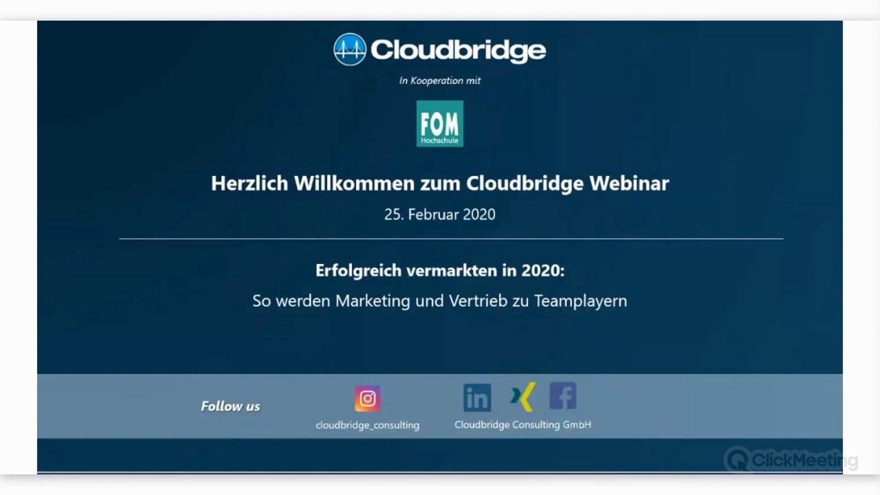Cloudbridge Webinar - Erfolgreich vermarkten in 2020: So werden Marketing & Vertrieb zu ...