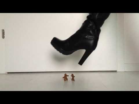 Crushing 2 tiny clay men under my high heels~