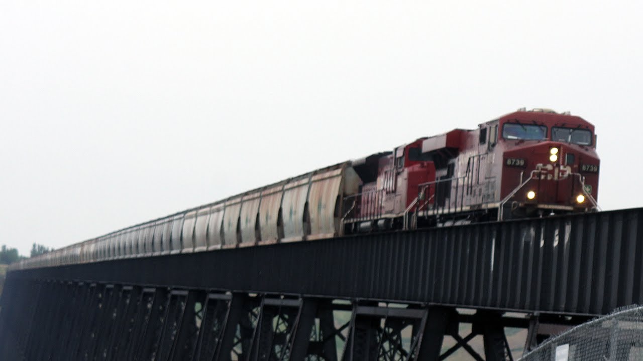 HUGE TRESTLE BRIDGE!! CPKC Train 618 east Taber Subdivision mile 105 ...