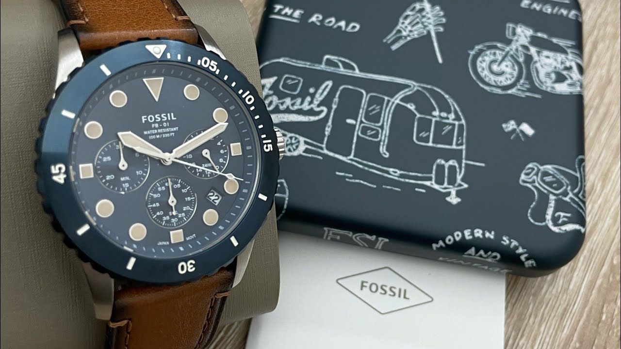 Fossil FB-01 Chronograph Tan Eco Leather Men’s Watch FS5914 (Unboxing ...