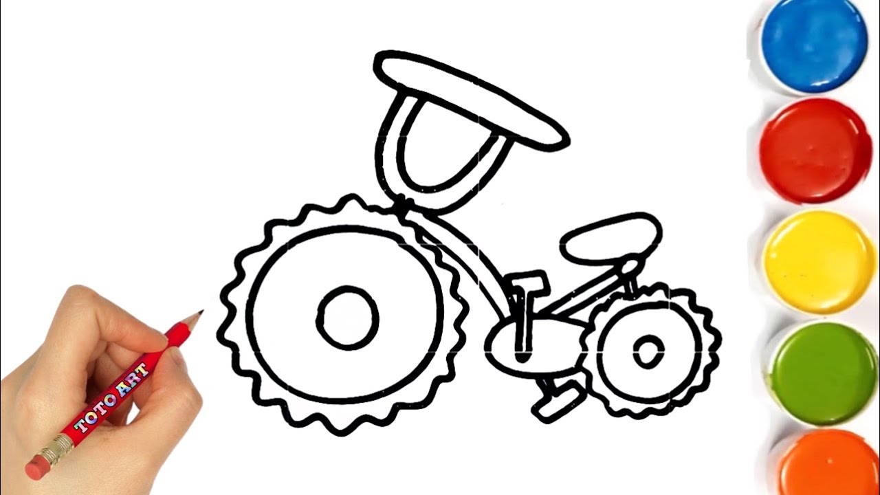 How to draw Cute Cycle -Colouring for Kids & Toddlers |Draw, Paint and ...