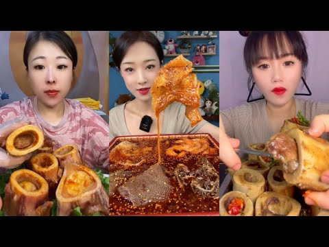 Chinese Food Mukbang Eating Show | Spicy Beef Marrow, Salmon, Hairy Belly #237 (706-708)