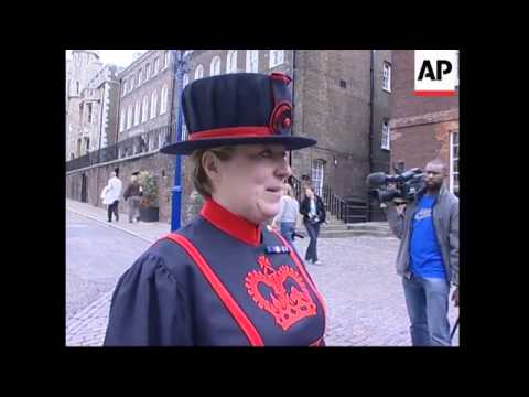 First woman Beefeater starts work at Tower of London - YouTube