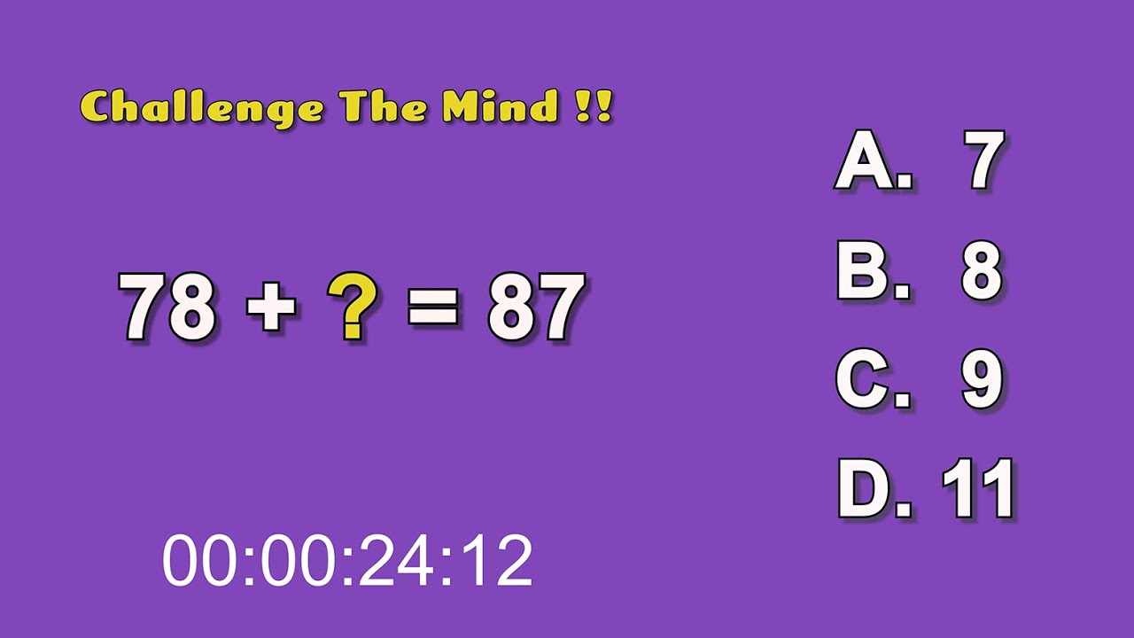Strengthen Your Brain - Challenge The Mind !! 78 + ?? = 87 - YouTube