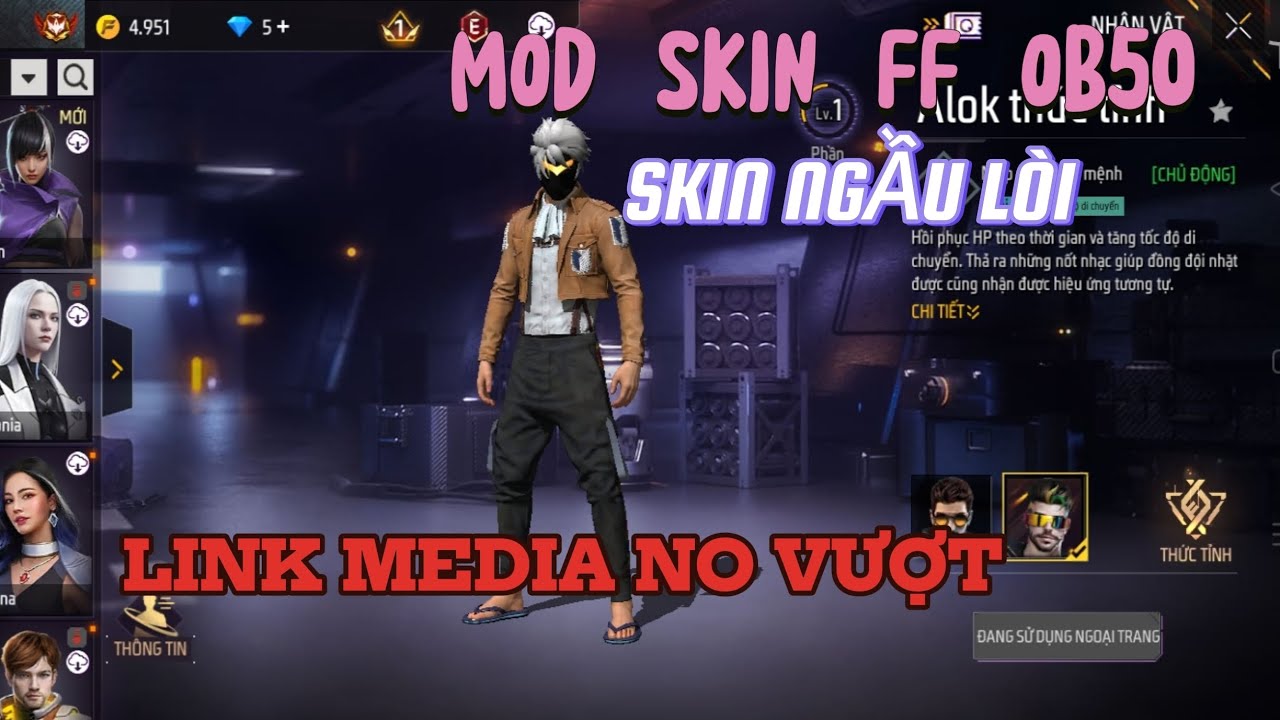 MOD SKIN FF OB50| CÁCH MOD SKIN ÁO LEVI NGẦU LÒI ALOK V2| SHINN - YouTube