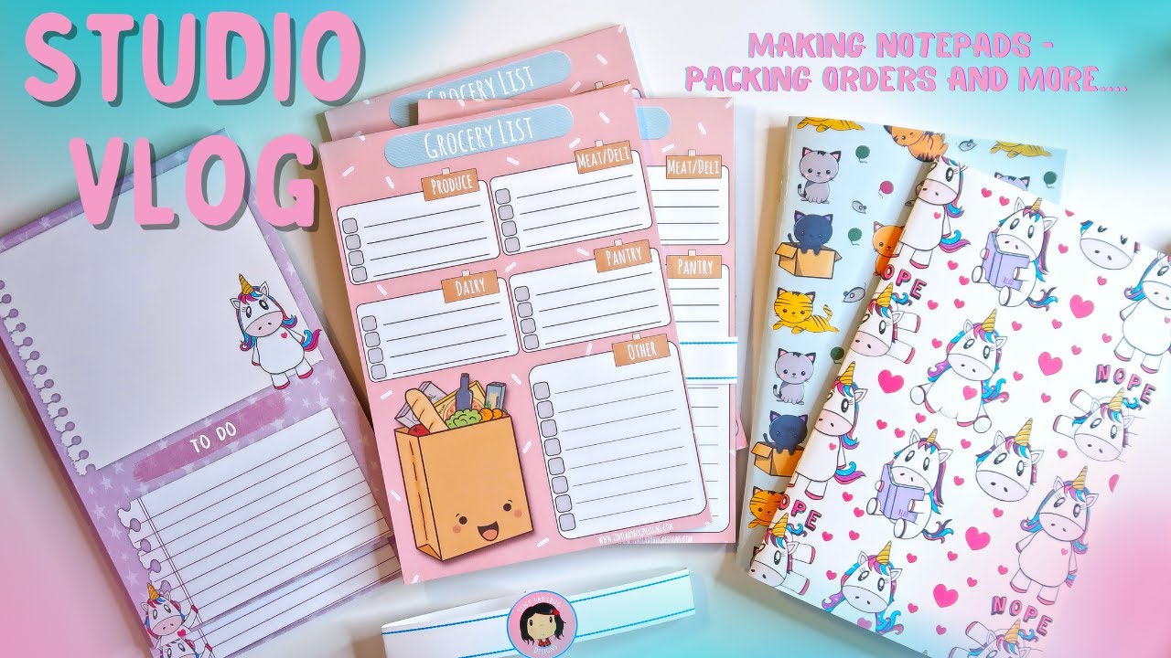 Studio Vlog 014 Making Notepads-Freebie Stickers and Packing Orders - YouTube